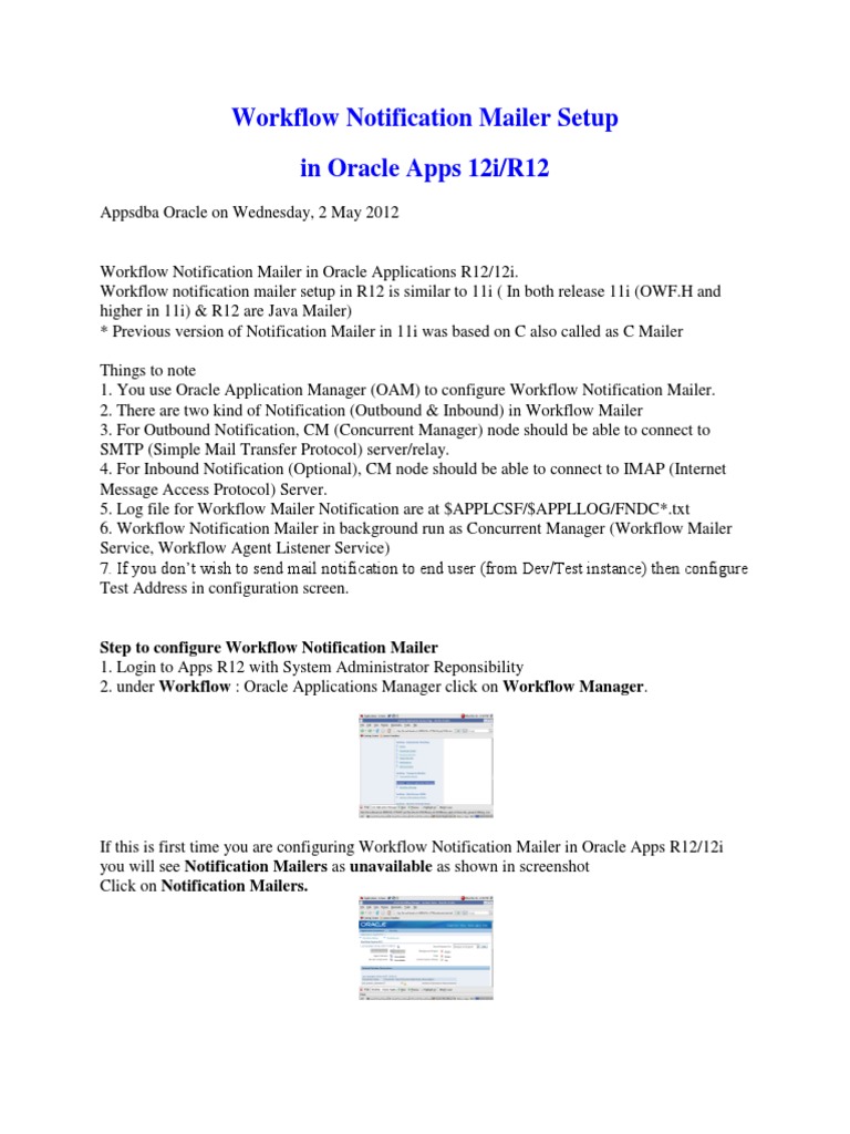 Workflow Notification Mailer Setup in Oracle EBS 12.2.3 | PDF | Oracle Database | Communications ...