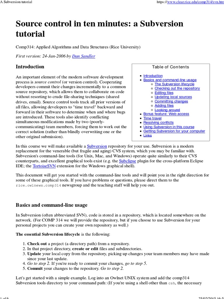 Source Control in Ten Minutes: A Subversion Tutorial: First Version: 24 ...