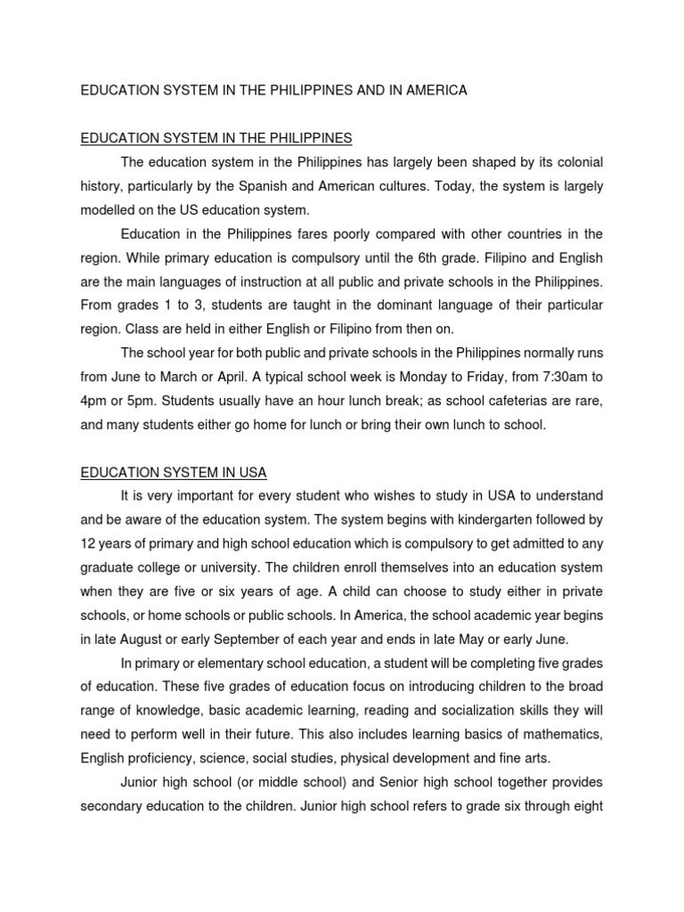 Education System in The Philippines and America | PDF | State School ...