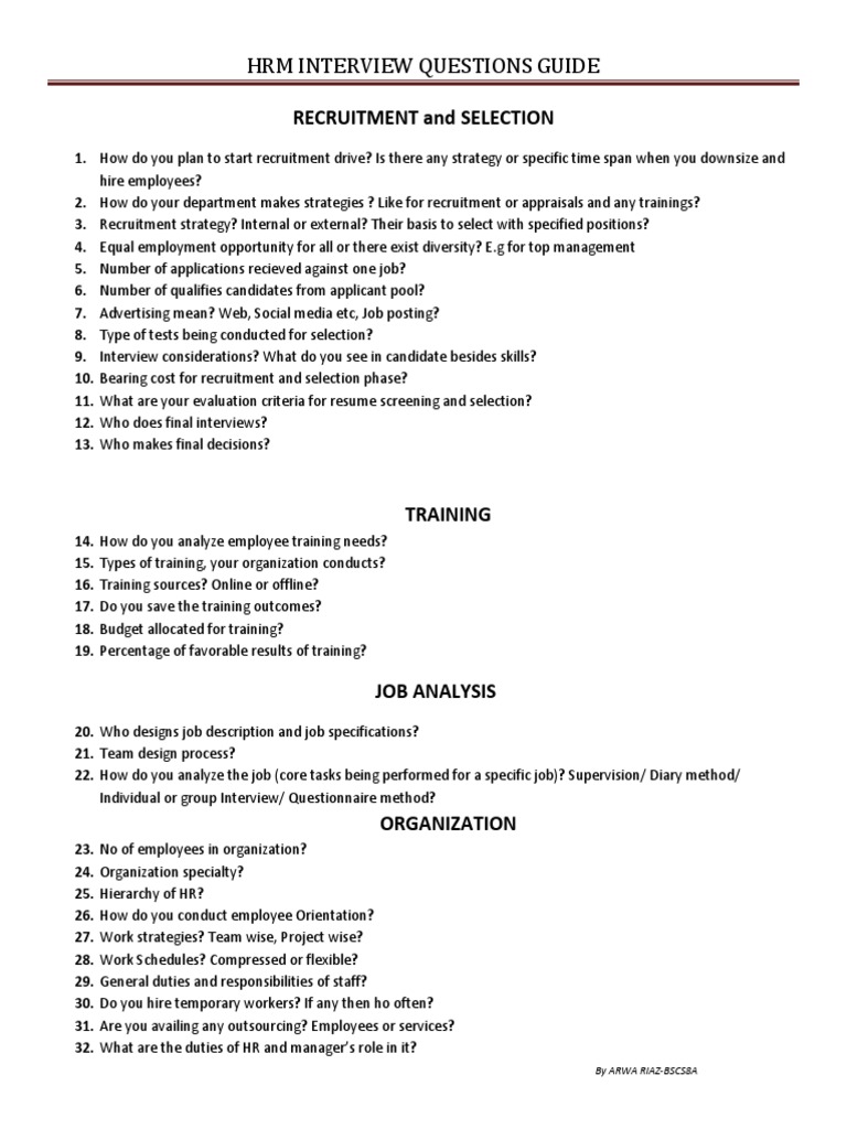 HRM Interview Questions Guide: Recruitment and Selection | PDF ...
