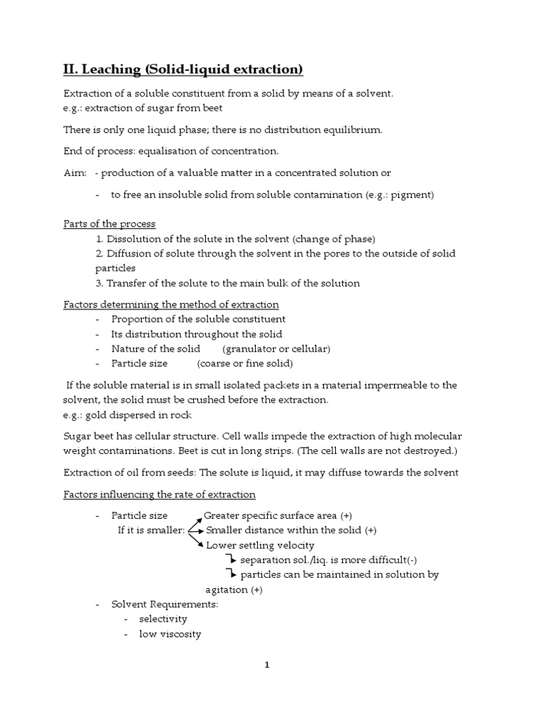 II. Leaching (Solid-Liquid Extraction) | PDF | Solubility | Solution