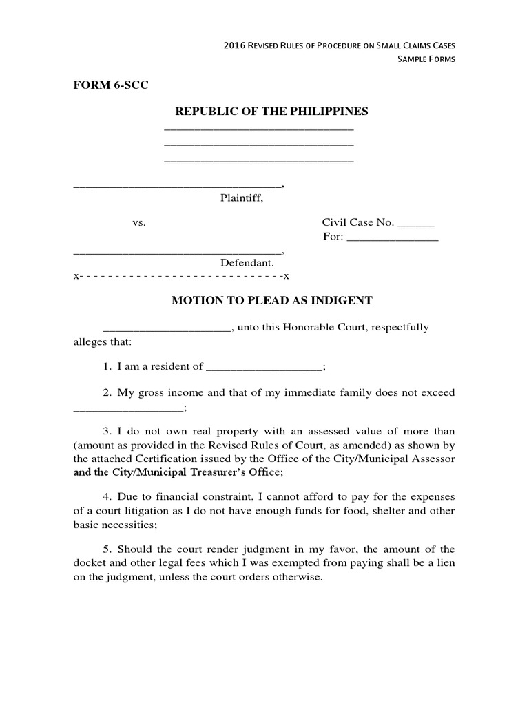 Motion to Plead as Indigent in Small Claims | PDF | Law