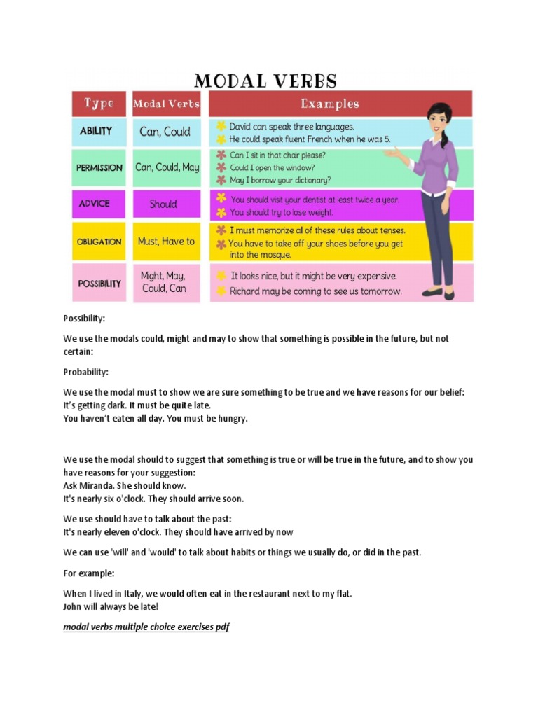Modal Verbs Multiple Choice Exercises PDF | PDF