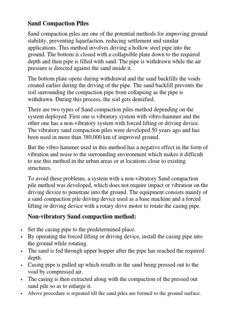 Sand Compaction Piles: Above Procedure Is Repeated Till The Sand Piles ...