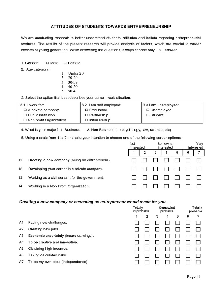 Entrepreneurial Intention Questionnaire in English Short Version 2 ...