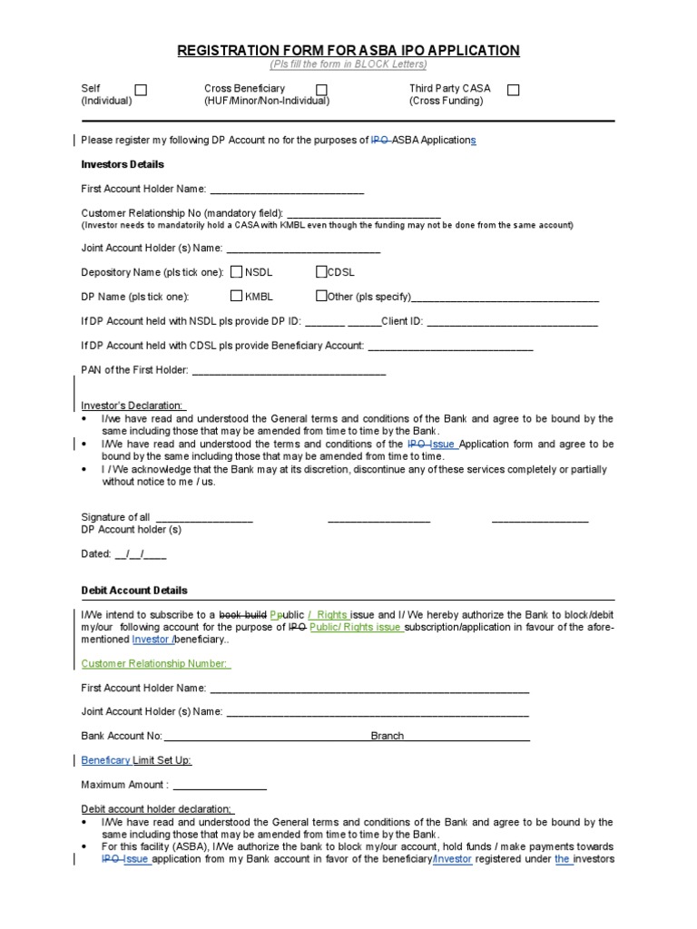 Registration Form For Asba Ipo Application | Download Free PDF | Banks ...