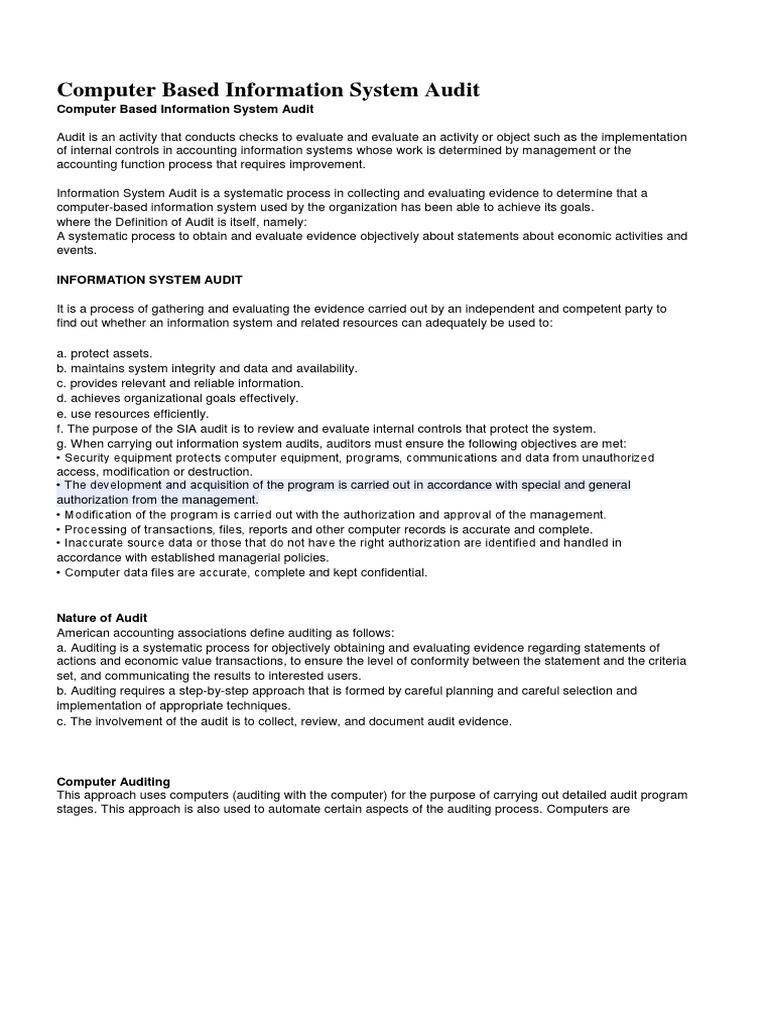 Computer Based Information System Audit | PDF | Internal Control | Audit