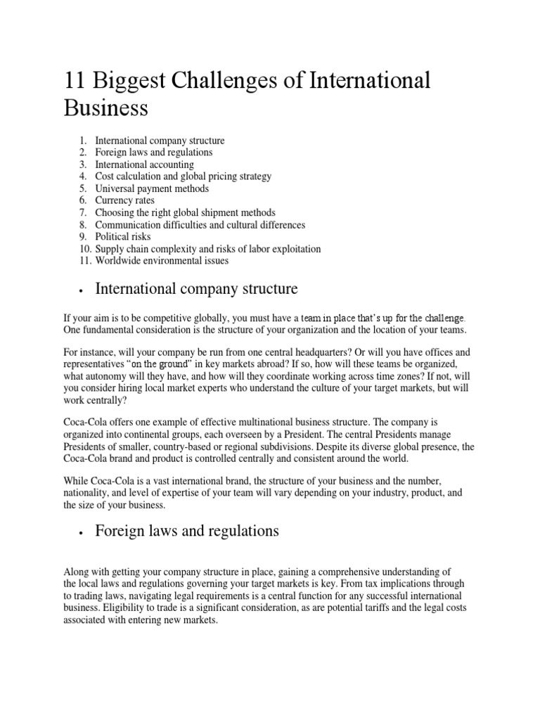 11 Biggest Challenges of International Business | PDF | International ...