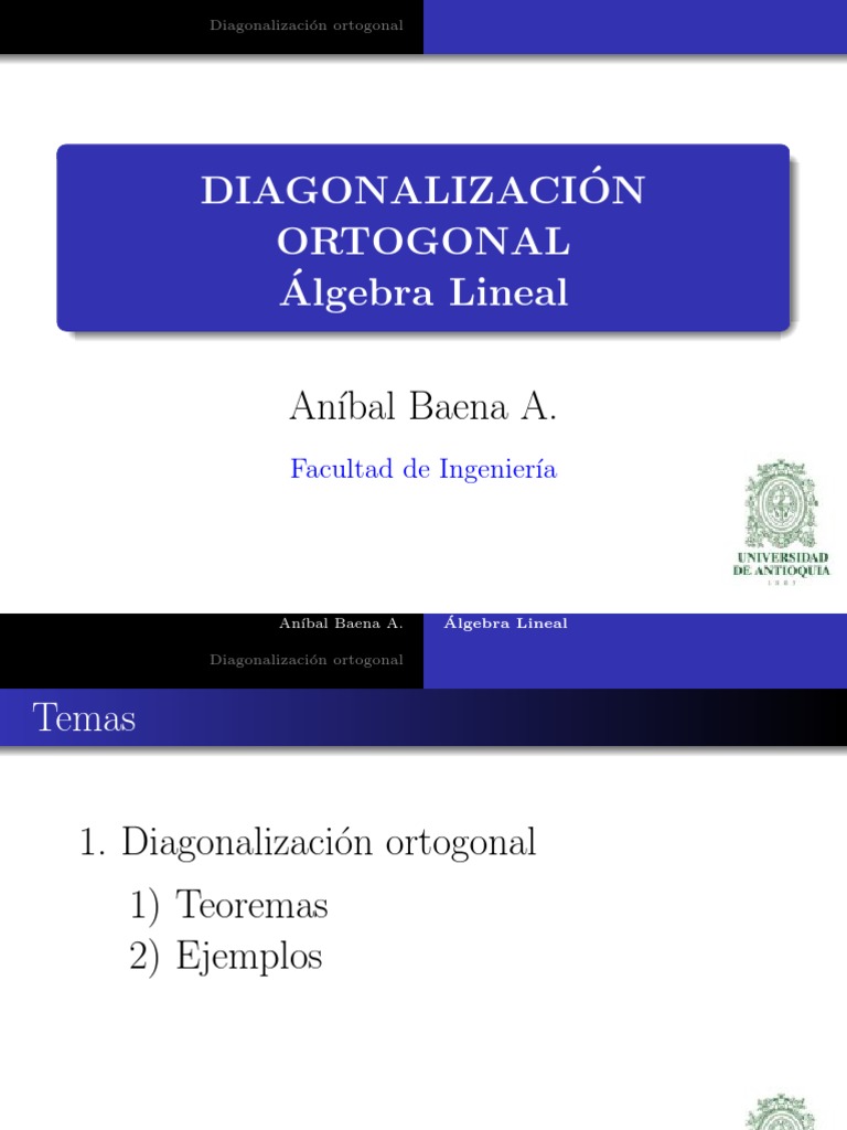 Diagonalización Ortogonal PDF | PDF | Valores propios y vectores propios | Matriz (Matemáticas)