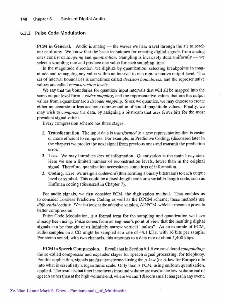 PCM, Differential Coding, DPCM, DM, ADPCM - Ze-Nian Li and Mark S | PDF ...