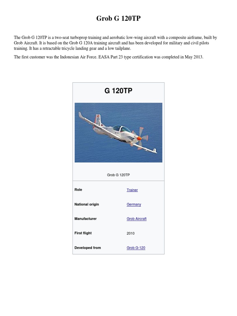 Grob G 120TP | PDF | Aerospace | Aircraft Configurations