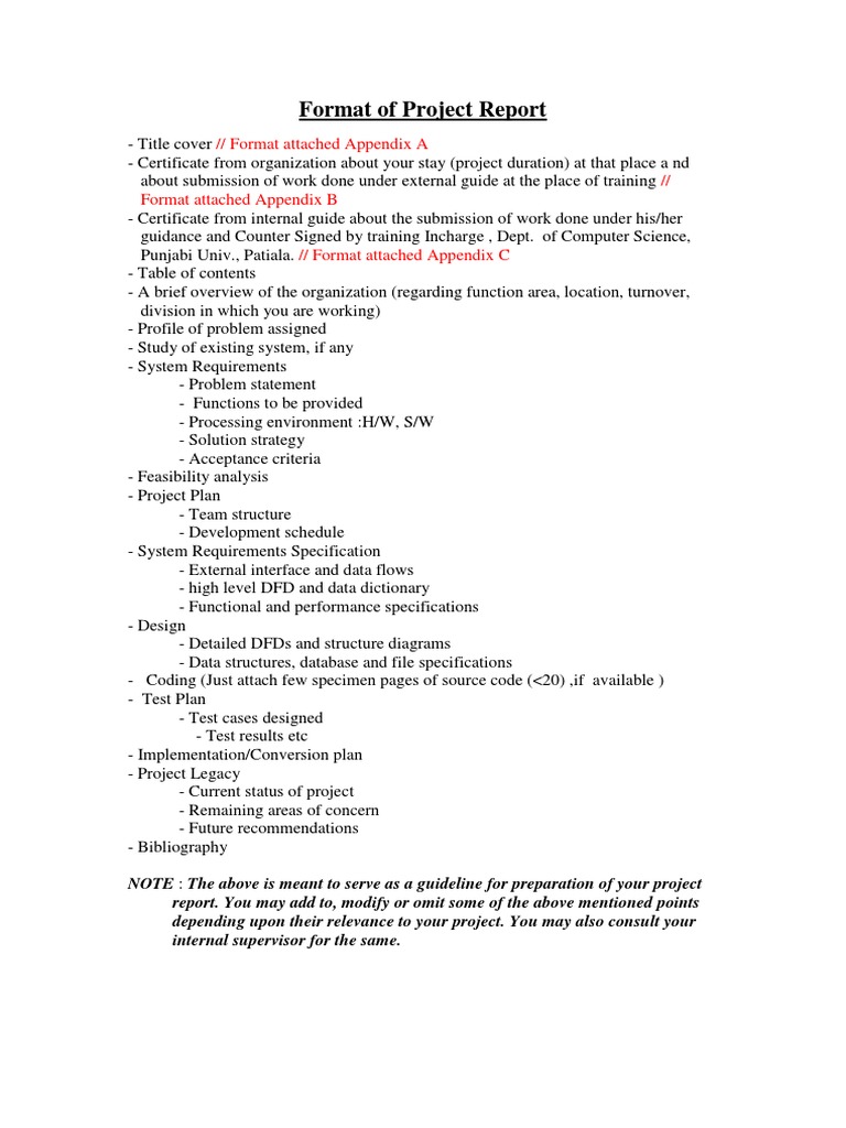Format of Project Report: // Format Attached Appendix A // Format Attached Appendix B | PDF ...