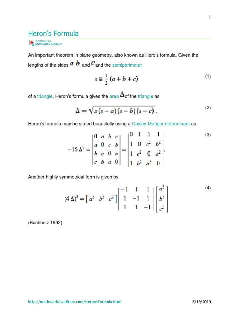 Herons Area Formula | PDF | Triangle | Geometric Shapes
