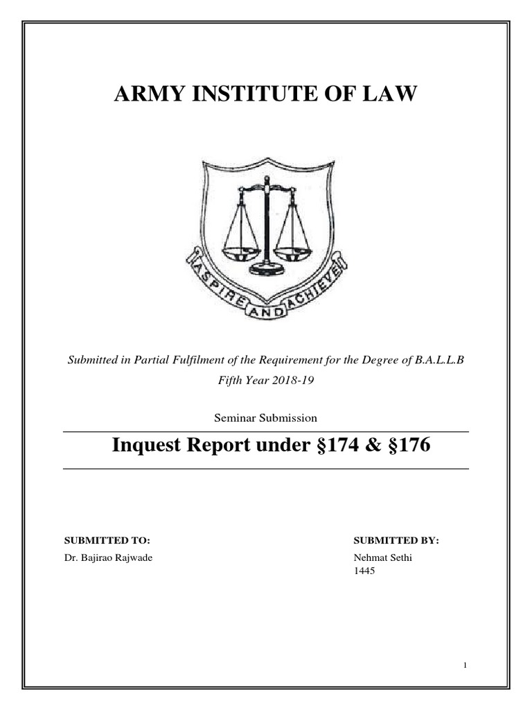 Army Institute of Law: Inquest Report Under 174 & 176 | Download Free ...
