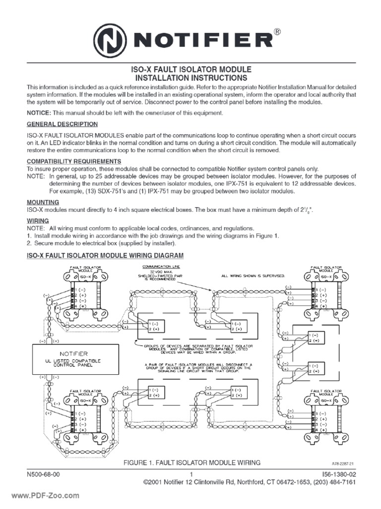 Notifier ISO-X Fault Isolator Module Installation Instructions | PDF