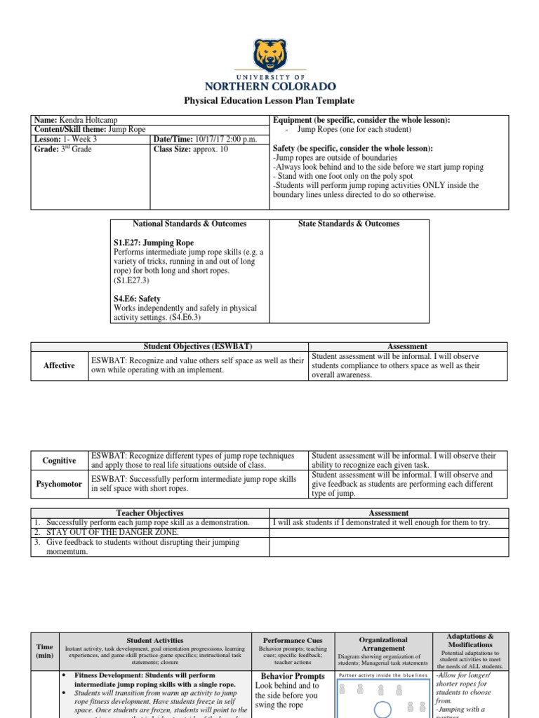 Ses 340 - Week 3 Lesson Plan Jump Rope Fitness Activity | Download Free ...