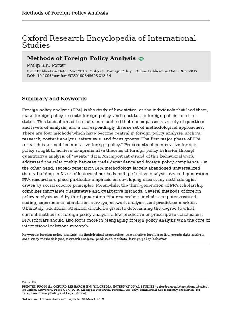 Potter Methods of Foreign Policy Analysis | PDF | Qualitative Research ...