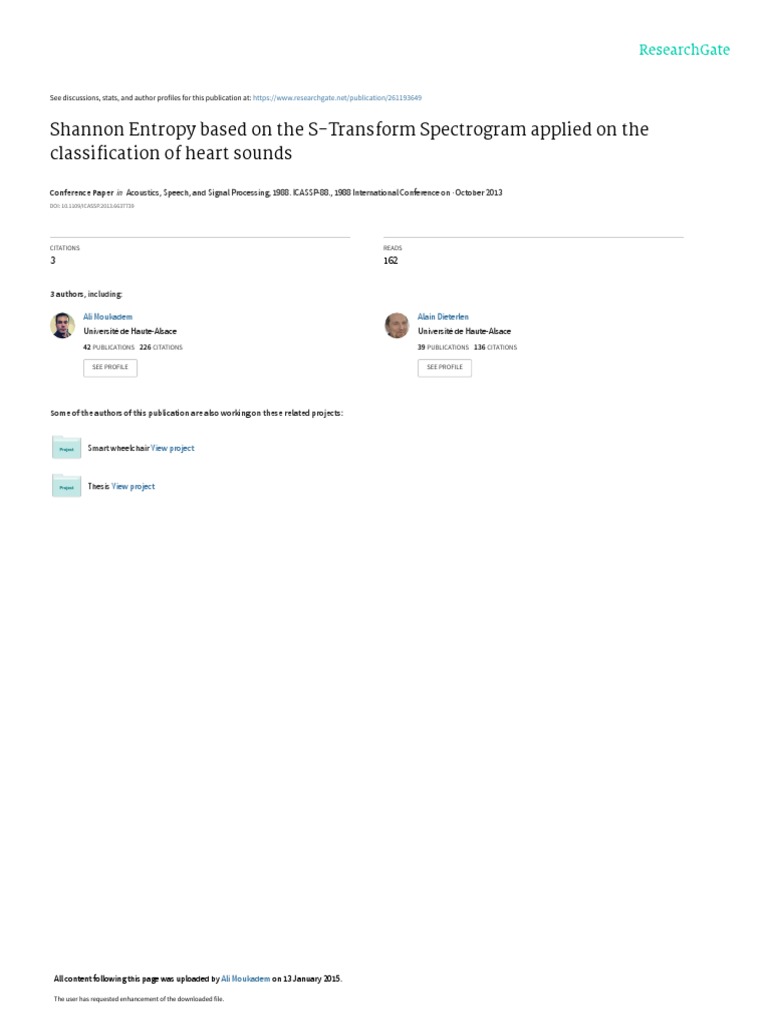 Shannon Entropy Based On The S-Transform Spectrogram Applied On The Classification of Heart ...