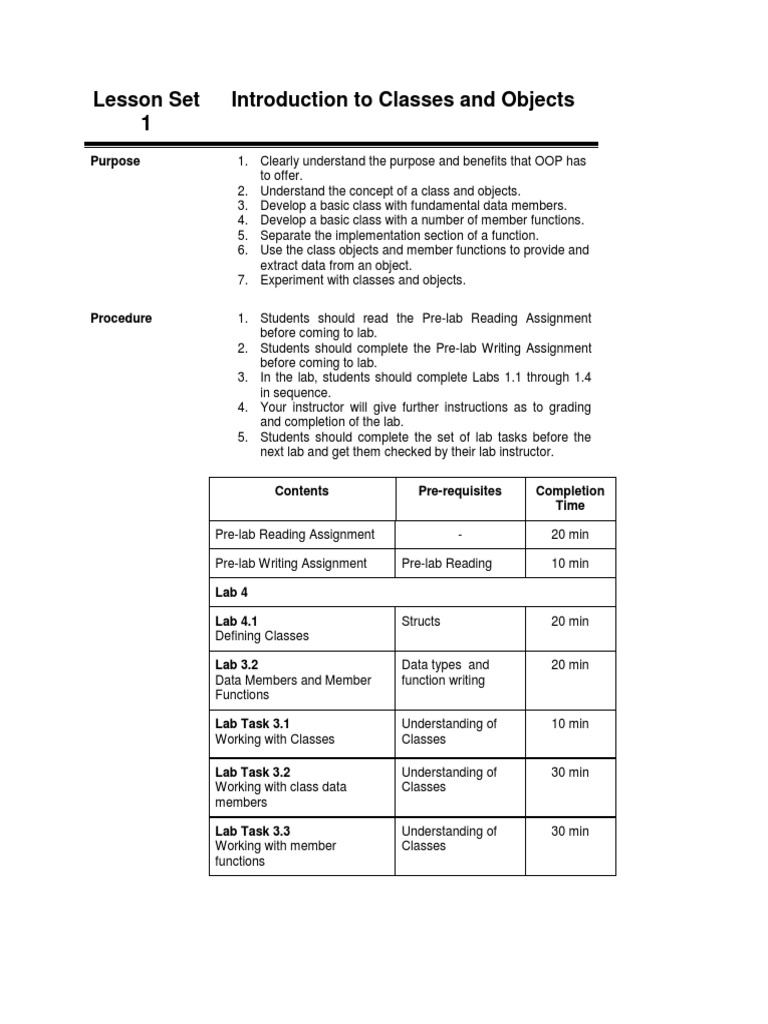 Lab 1 Oop Classes And Objects Pdf Class Computer Programming Object Oriented Programming
