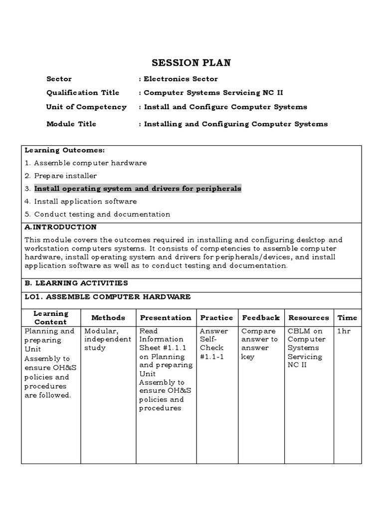 Session Plan Css Nc2 Install And Configure Computer Systems Pdf Microsoft Power Point 