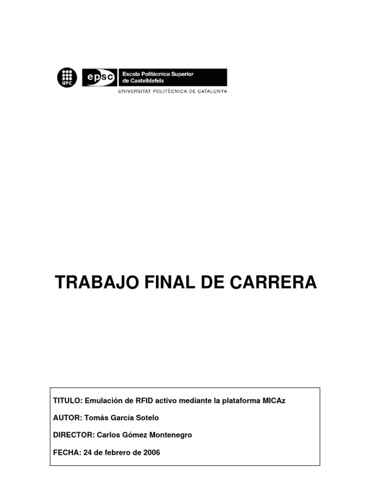 Emulación de RFID Activo Mediante La Plataforma MICAz | PDF | Identificación de frecuencia de ...