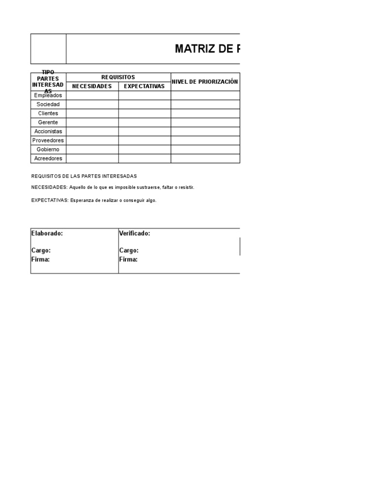 Matriz de Partes Interesadas en Blanco | PDF