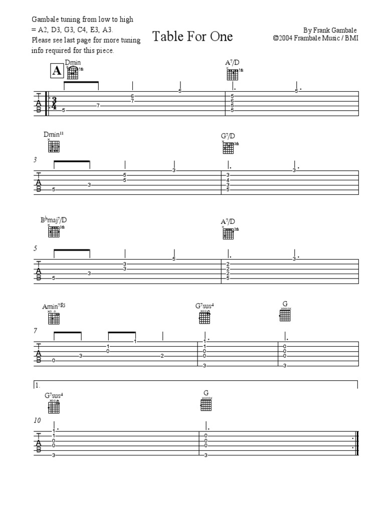 Table For One-Gambale TAB PDF | PDF | String Instruments | Musicology