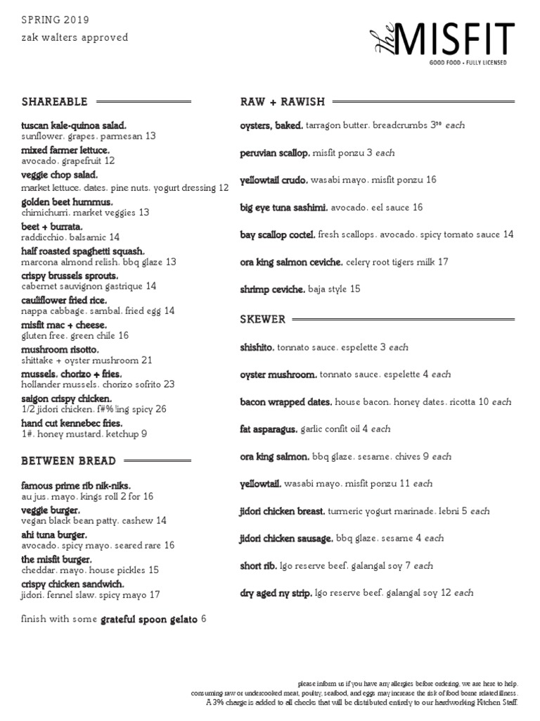 Misfit Menu 4.12.19 | PDF | Hamburgers | Western Cuisine