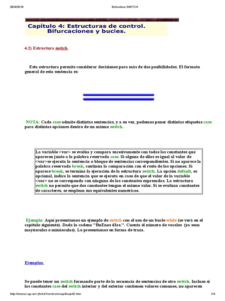4.2) Estructura switch.: Nota: case case switch | Áreas de informática | Programación de ...