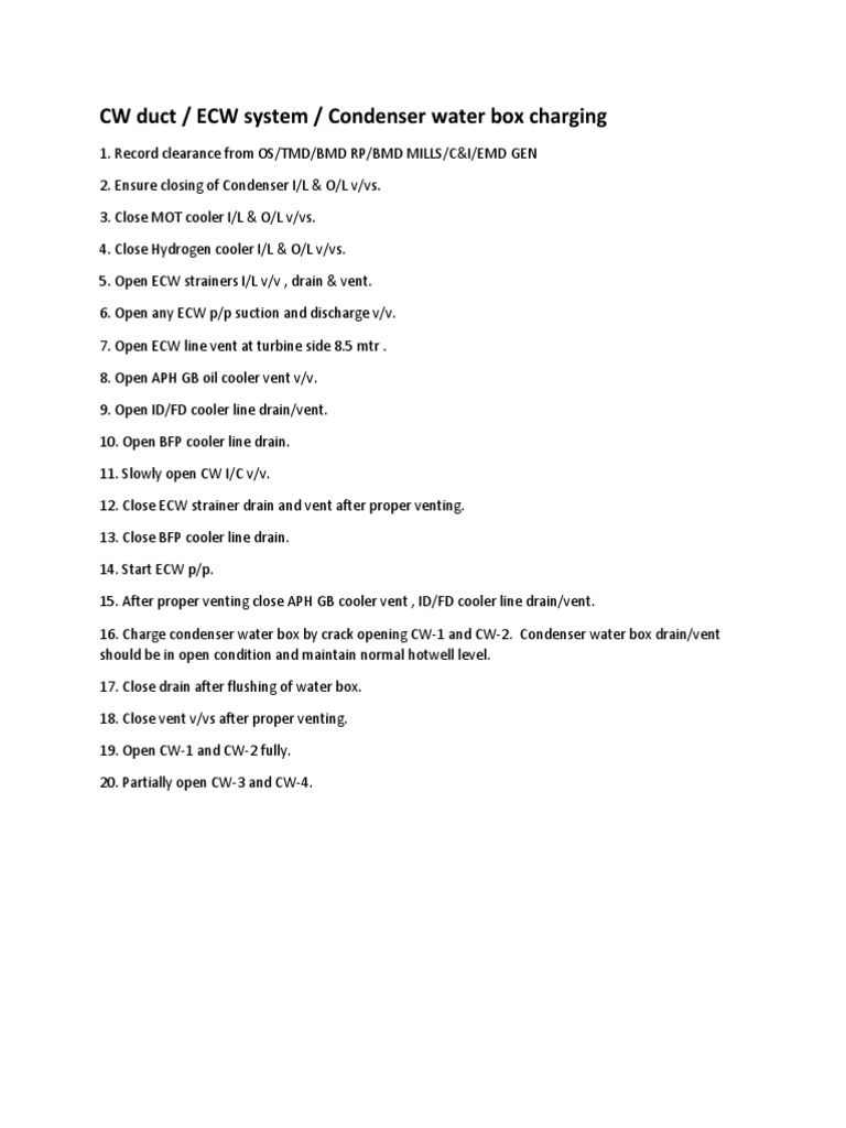 Condenser Water Box Charging Procedure | PDF | Technology & Engineering