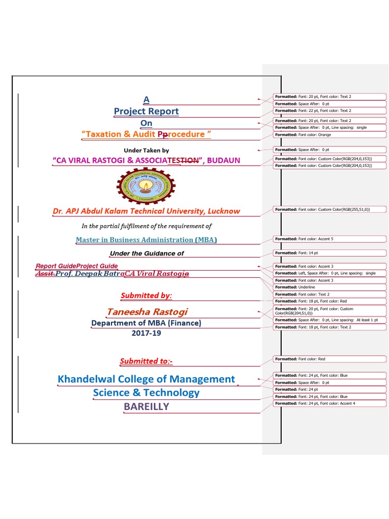 INTERNSHIP UNDER CA Final Report | PDF | Audit | Internal Control