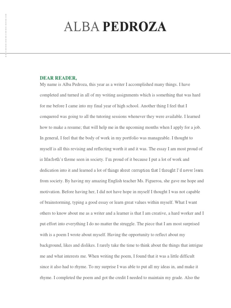 Cover Letter Final Reflection | PDF | Teachers | Cognitive Science