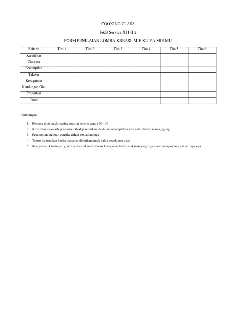 Form Penilaian Masak | PDF