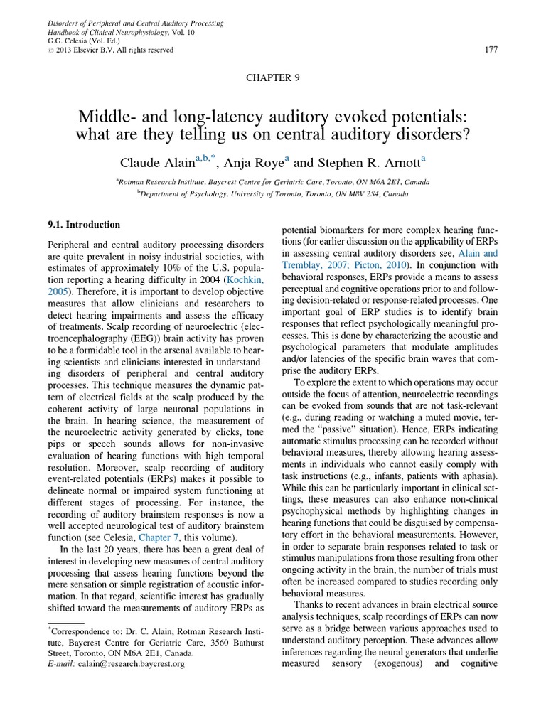 Chapter 9 - Middle - and Long-Latency Auditory Evoked Potentials | PDF | Event Related Potential ...