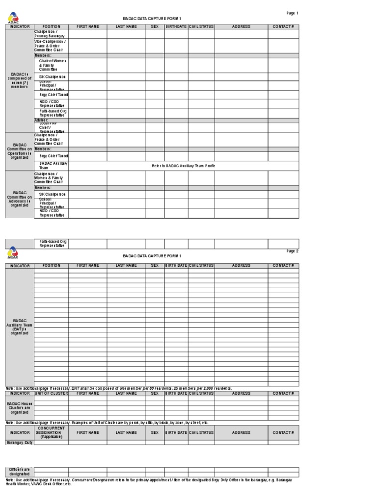 BADAC Data Capture Forms Overview | PDF