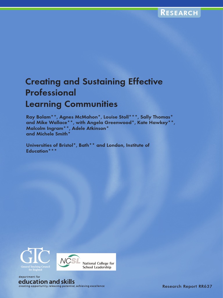Creating and Sustaining Effective Professional Learning Communities ...
