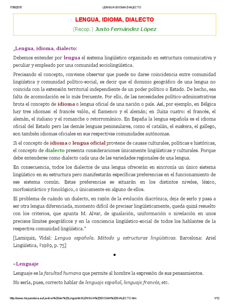 Diferencias entre lengua, idioma y dialecto | PDF | Dialecto | Habla