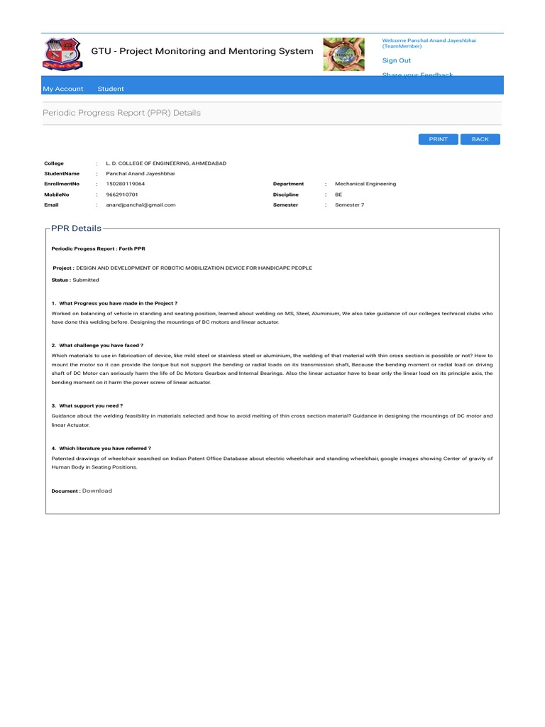 GTU - Project Monitoring and Mentoring System: Periodic Progress Report ...