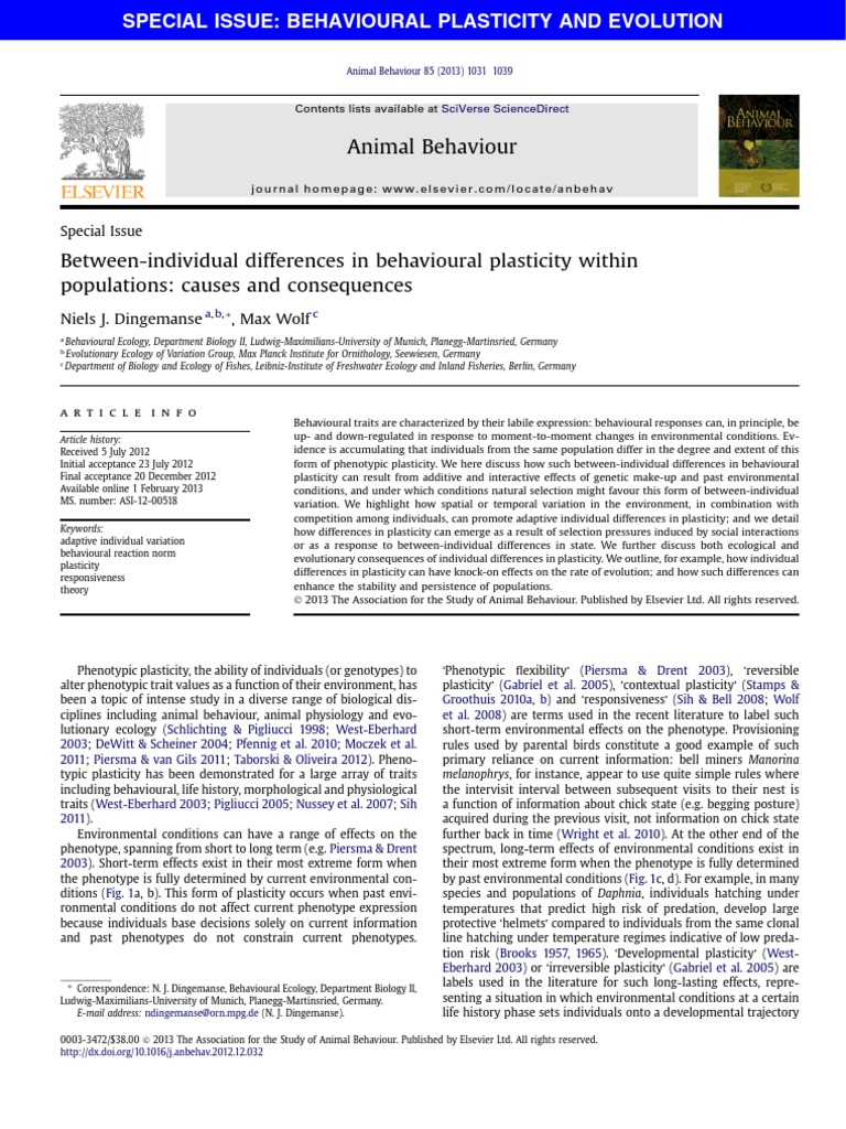 Between-Individual Differences in Behavioural Plasticity Within ...
