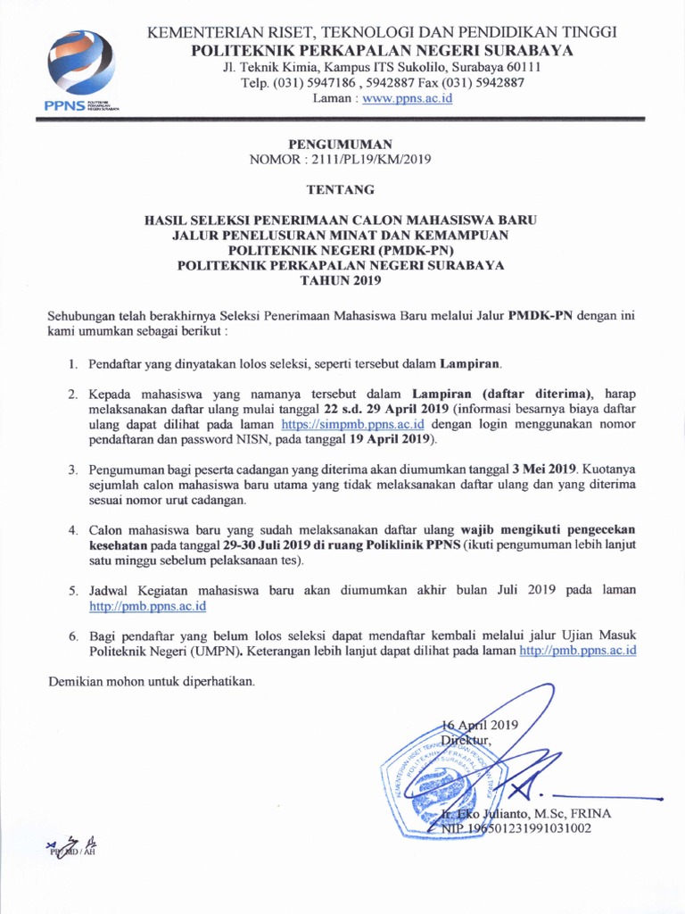 Hasil Pmdk Pn 2019 Pdf