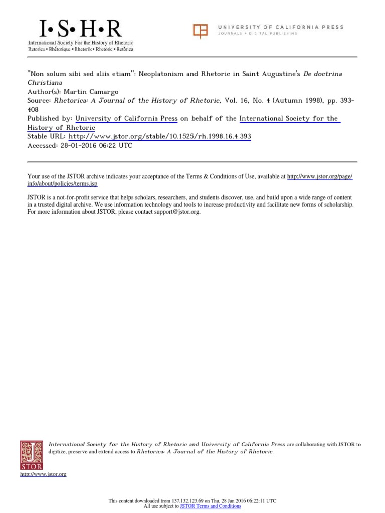 Camargo 1998 | PDF | Neoplatonism | Augustine Of Hippo