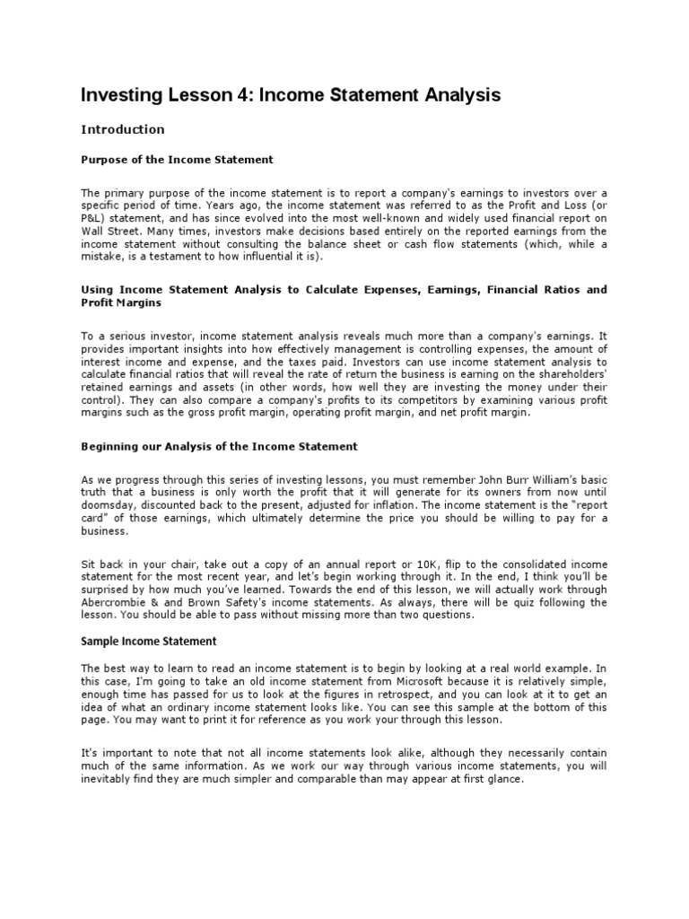 Analysis of Income Statement | PDF | Depreciation | Interest
