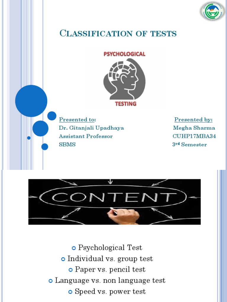 Classification of Tests | PDF | Test (Assessment) | Neuropsychology