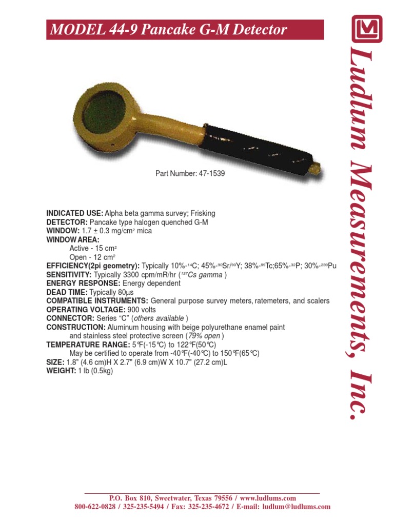 MODEL 44-9 Pancake G-M Detector: Part Number: 47-1539 | PDF