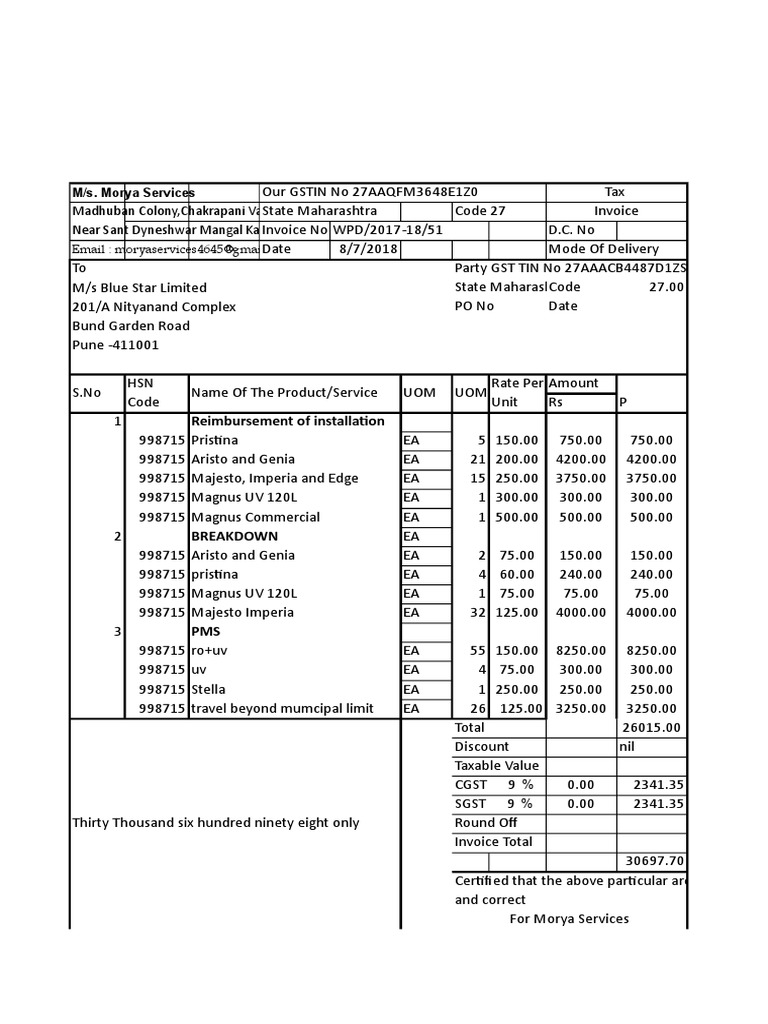 Billing Invoice Format | PDF | Taxation | Government Of India