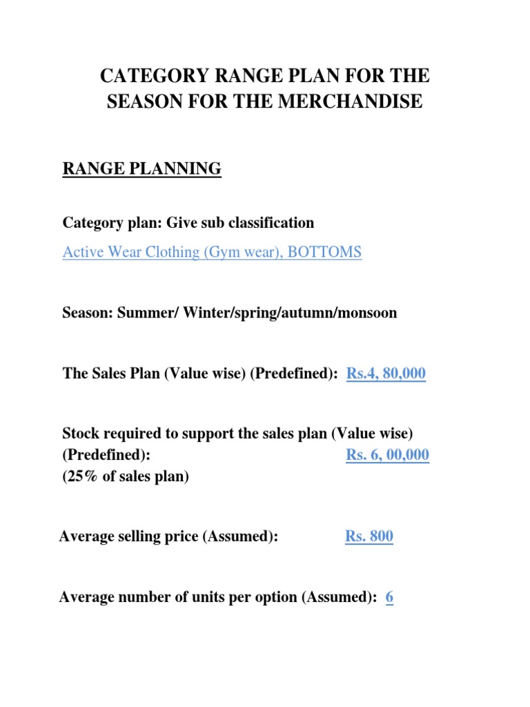 Category Range Plan For The Season For The Merchandise | PDF ...