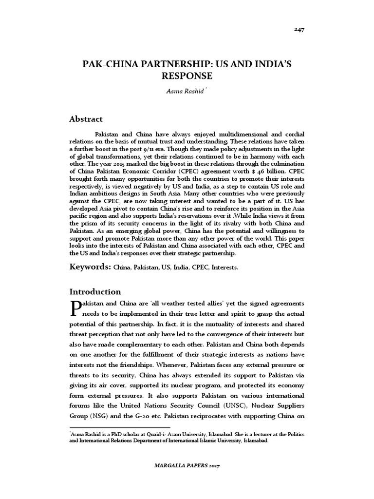 18 Pak China Partnership Asma Rashid | PDF | Pakistan | China