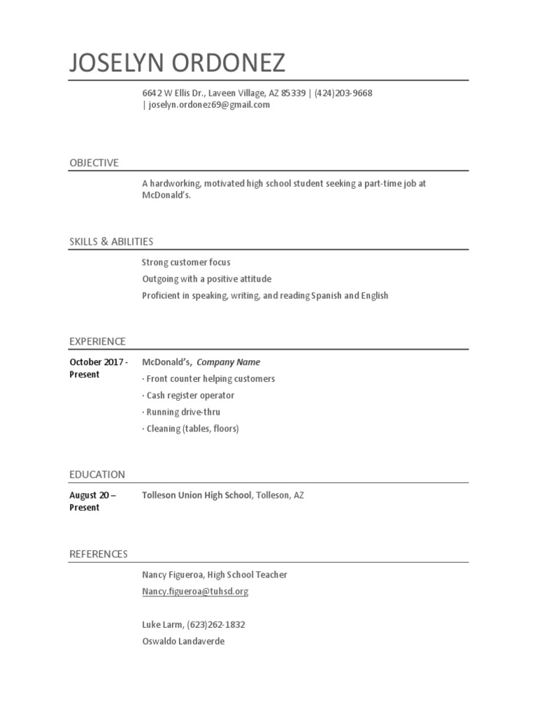 Mcdonalds Resume | PDF