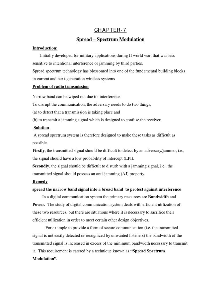 Spread - Spectrum Modulation: Chapter-7 | PDF | Modulation | Signal To Noise Ratio