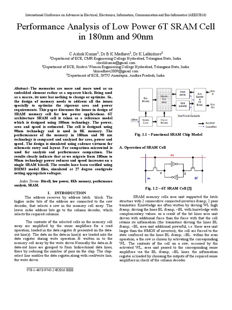 Performance Analysis of Low Power 6T SRAM Cell in 180nm and 90nm | PDF | Random Access Memory ...